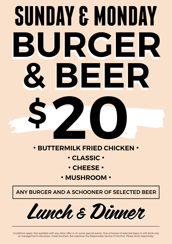 Get Daily Food & Drinks Special Offers at Great Southern Bar